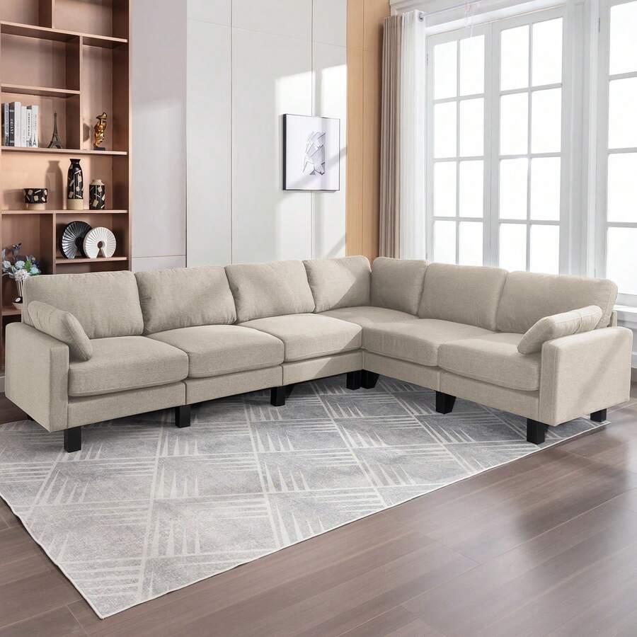 Mjkone L-Shaped Corner Sectional Sofa Set, 6-Seat Modular Sleeper Sofa ...