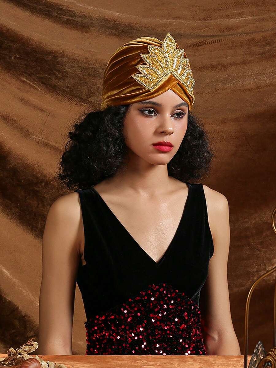 Gatsby Bead Turban Hat Vintage 1920s Head Wrap Rhinestone Tassel ...