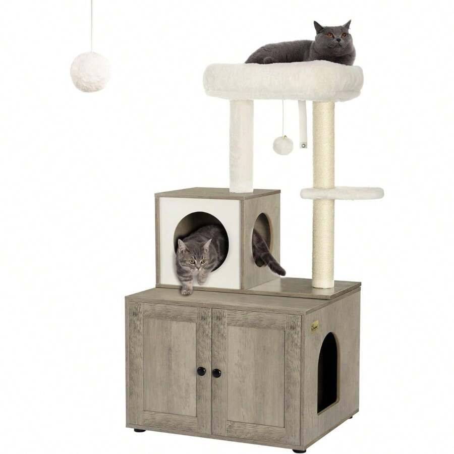 Multipurpose Litter Box Enclosure, Cat Tree And Condo, Side Table, With ...