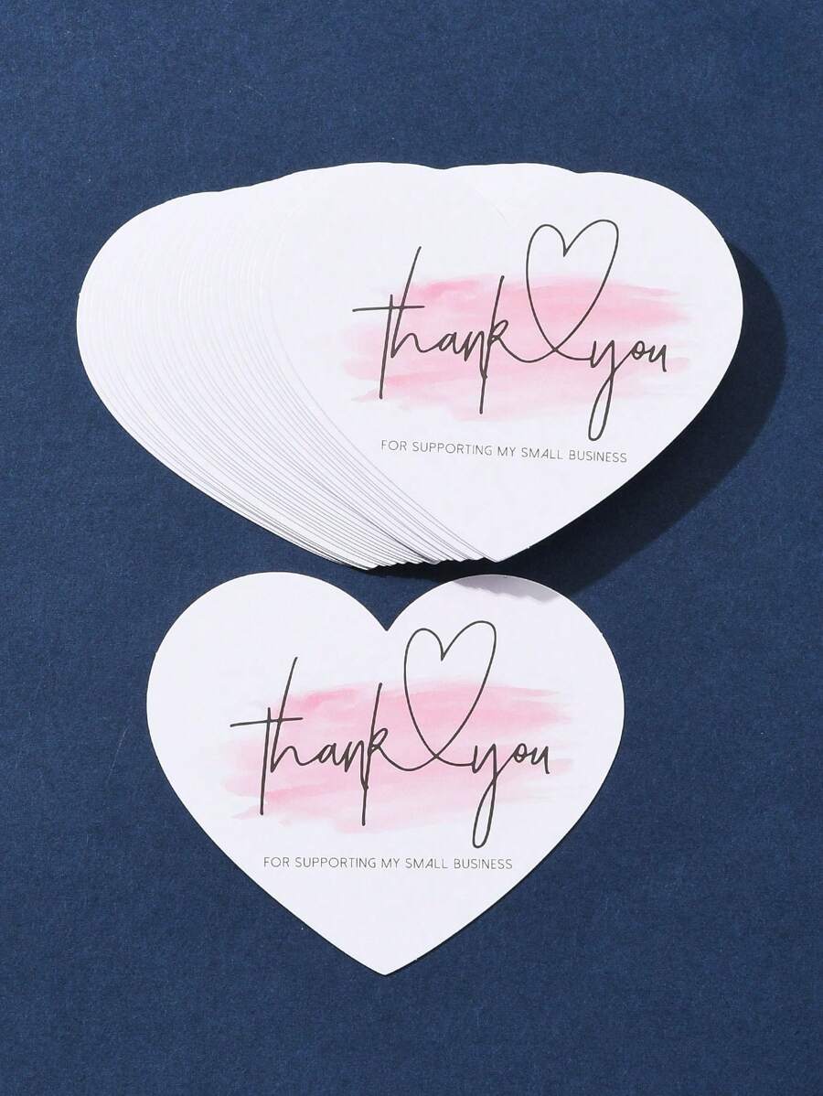 30Pcs/Bag Coated Paper Thank You Greeting Card, Heart With Word Thank ...