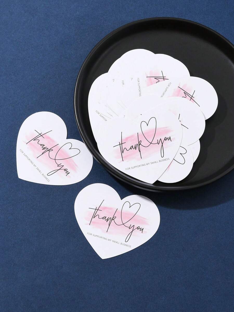 30Pcs/Bag Coated Paper Thank You Greeting Card, Heart With Word Thank ...