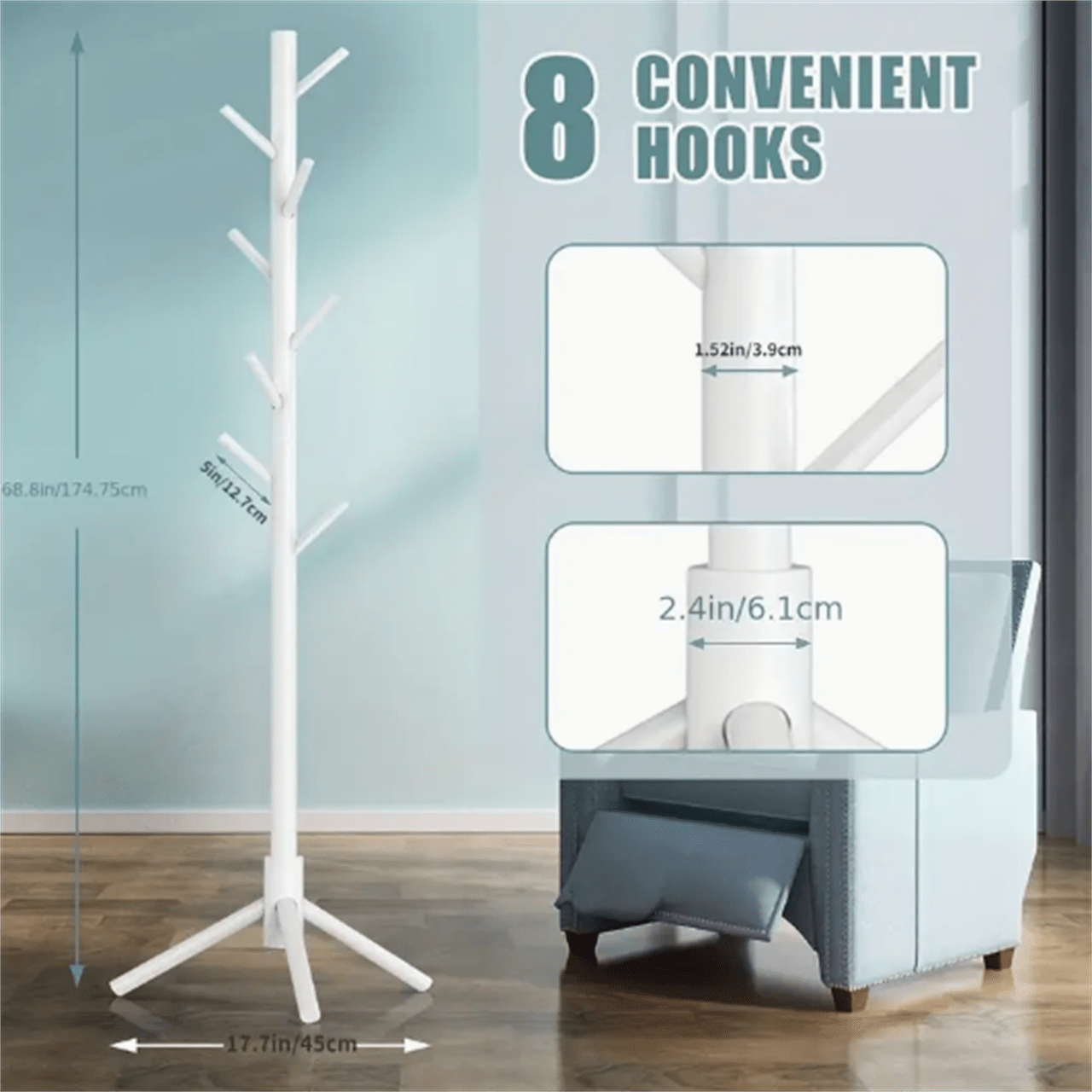 1 Pieza Perchero Vertical De Madera Simple Con 8 Ganchos, Perchero ...