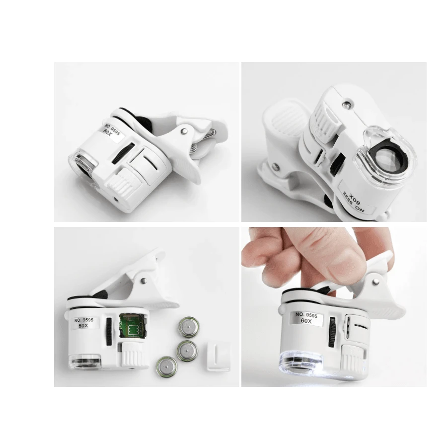 60x Hd Mini Portable Clip-On Microscope With Led Lights For Universal ...