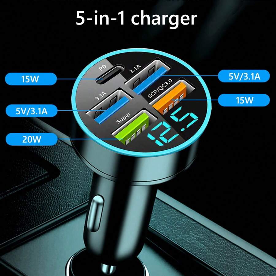Car Charger 5 Ports USB Super Fast Charging Intelligent Phone Charging ...