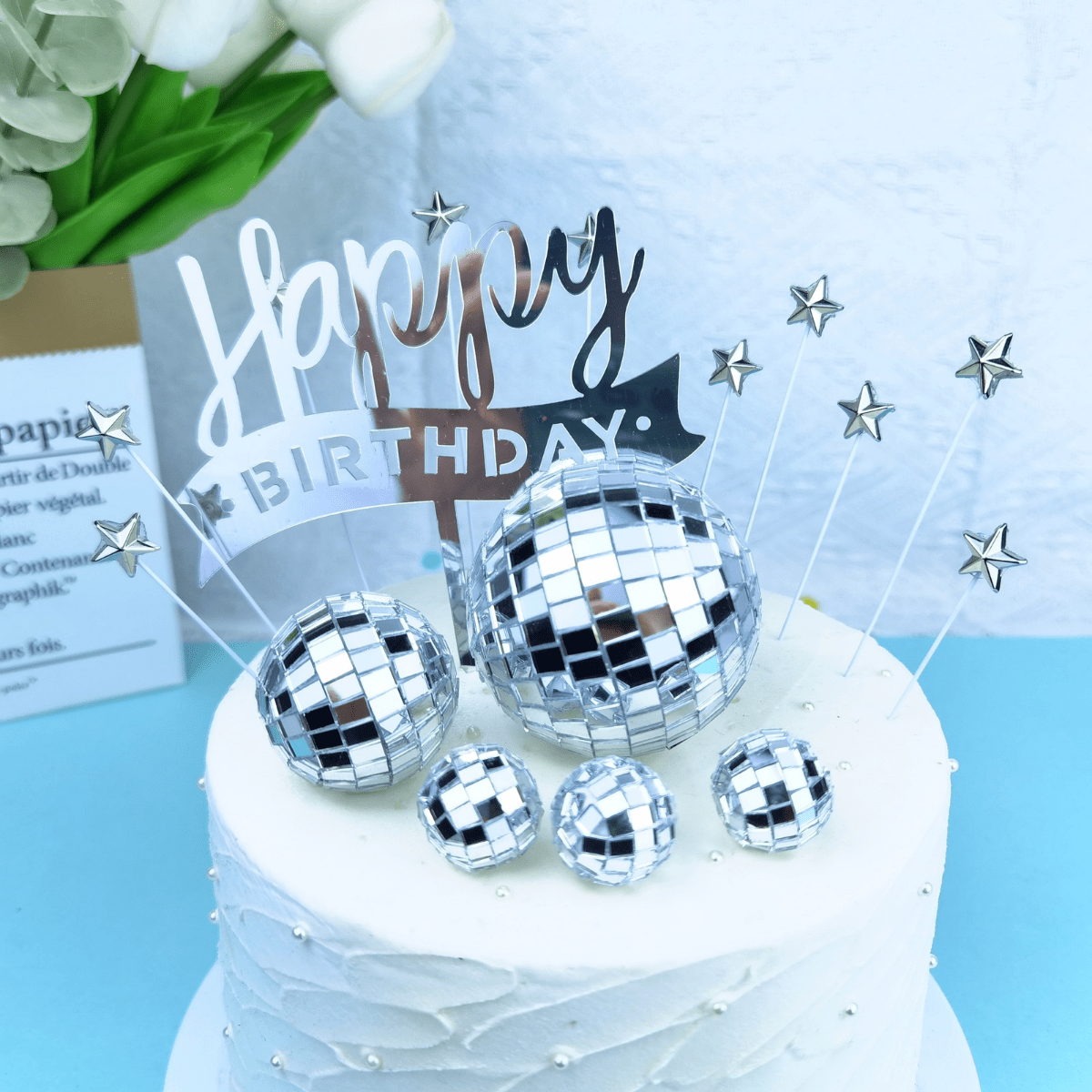 16pcs/Set Silver Disco Ball & Star Cake Toppers For Decorating Party ...