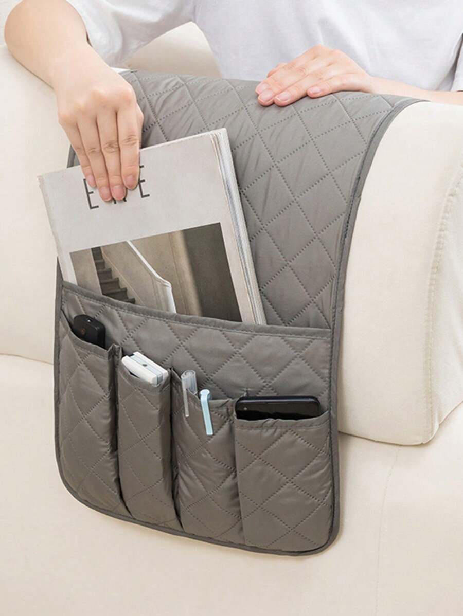 1Pc Grey Armrest Covers For Sofa With 5 Pockets, Sofa Hanging Pouch, Couch Water Absorbent ...