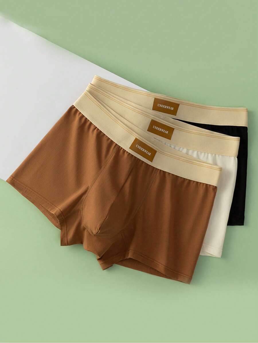 3 peças Shorts Boxer Masculino de cor sólida, troncos modernos de ...