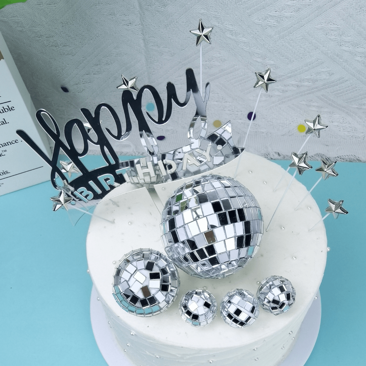 16pcs/Set Silver Disco Ball & Star Cake Toppers For Decorating Party ...