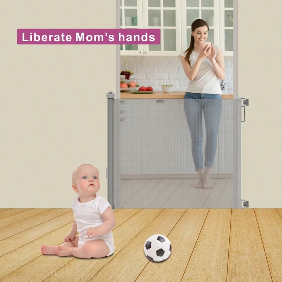 1pc Grey Retractable Child Stair Protection, 140cm Safety Baby Gate ...