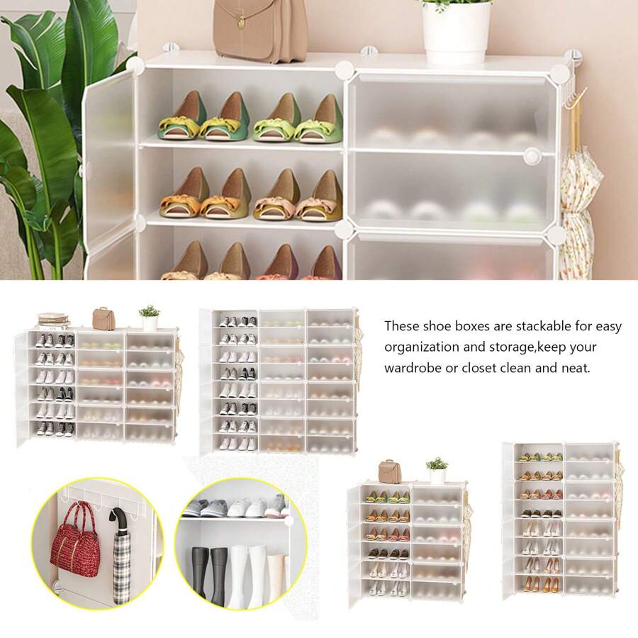 24-48 Pair Large Shoe Boxes Clear Plastic Stackable,Shoe Storage ...