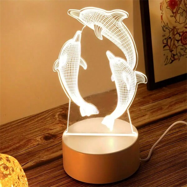 1pc 3d Dolphin Night Light, Usb Led Illusion Lamp For Room Home ...