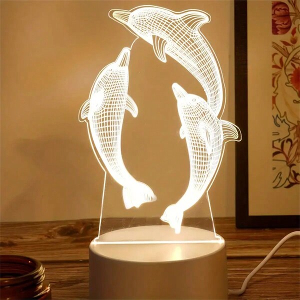 1pc 3d Dolphin Night Light, Usb Led Illusion Lamp For Room Home ...