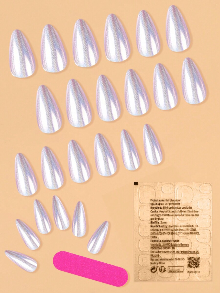 Elevate Your Style With 24pcs Long Almond Purple Glitter Aurora Mermaid ...