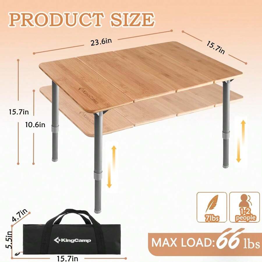 KingCamp Folding Camping Table Lightweight Adjustable Height Aluminum ...
