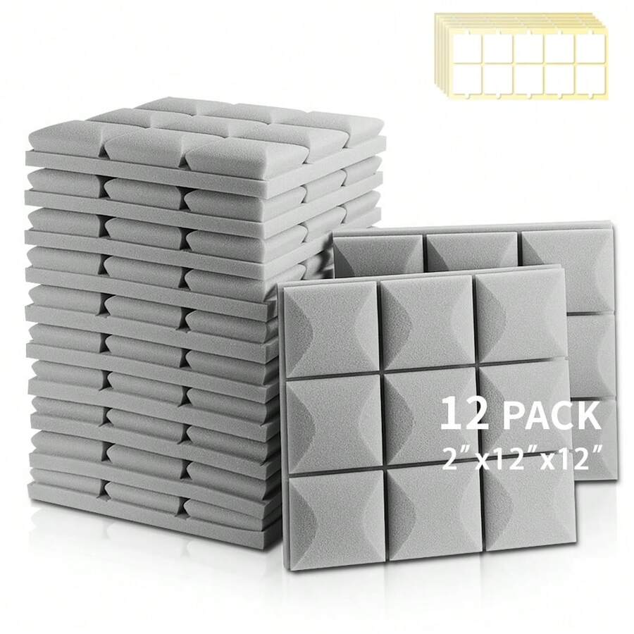 12 Pack Acoustic Panel Wall Decals, 12'' X 12"X 2" Soundproof Foam For ...