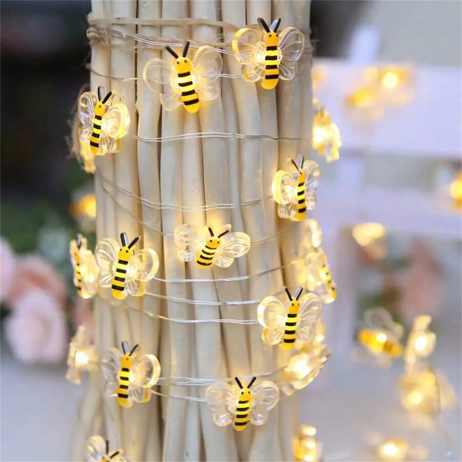 1pc Little Bee LED String Lights - 6.6ft 20 Bees Fairy Lights For ...