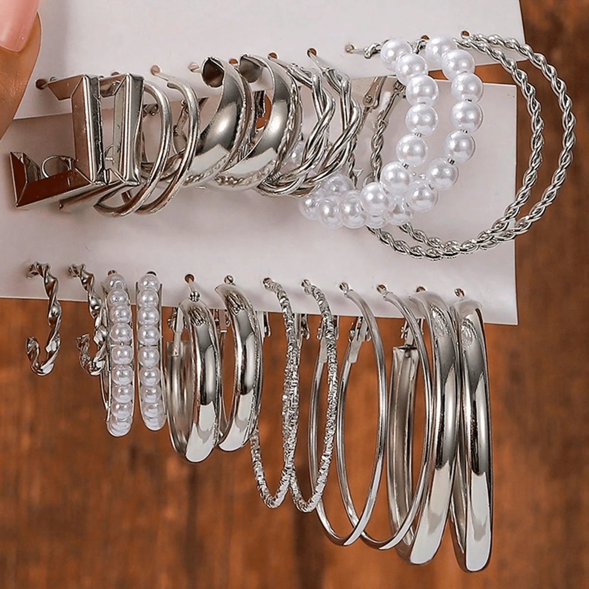 12pairs New Style C-Shape Faux Pearl Hoop Earrings Combination Pack ...