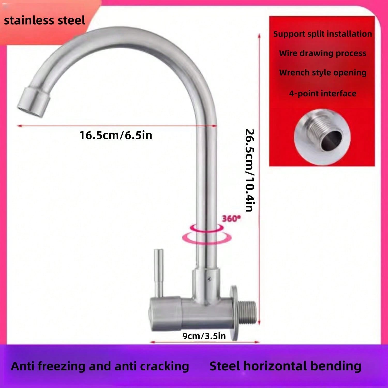304 Stainless Steel Wall-Mounted Single Cold Horizontal Balcony Tap ...