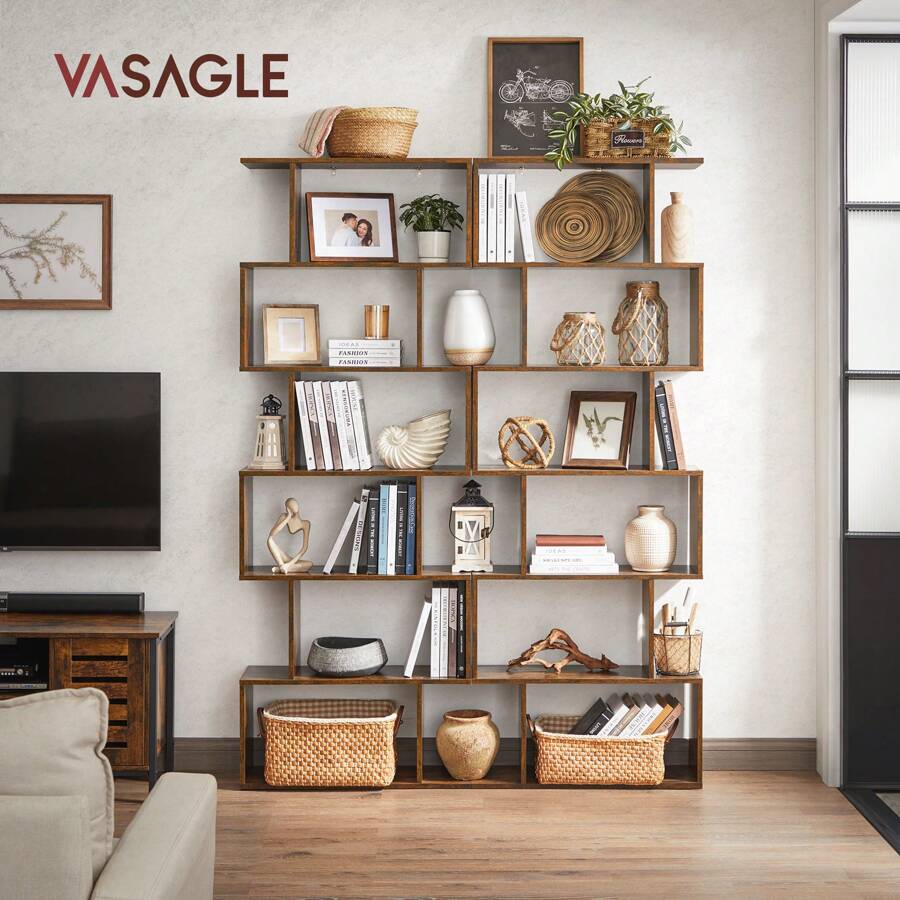 VASAGLE Bookshelf, 6-Tier Bookcase, Tall Display Shelf, Freestanding ...