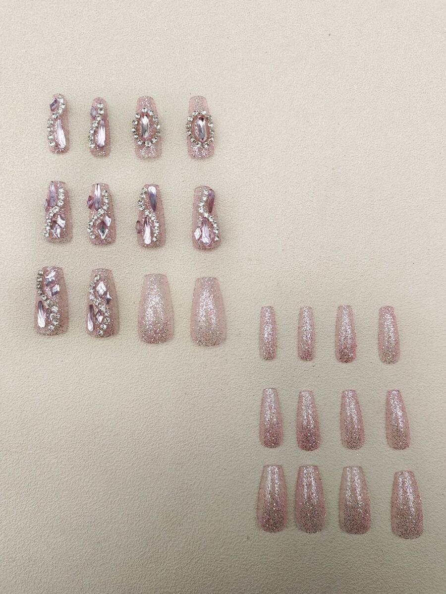 24pcs Y2K Aesthetic Sparkling Full Rhinestone Ballet Nails Glitter ...