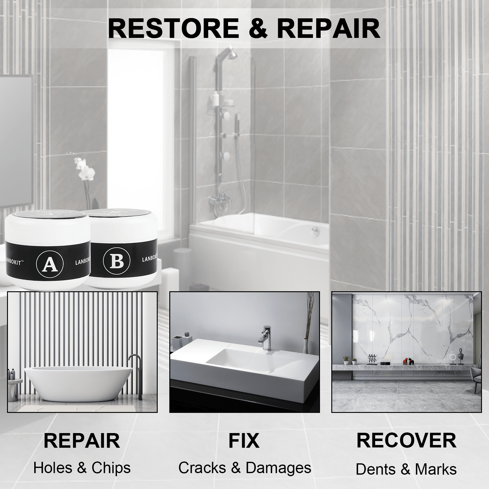 Tile, Granite And Marble Repair Kit(Color Match), 3.7 OZ Tub And ...