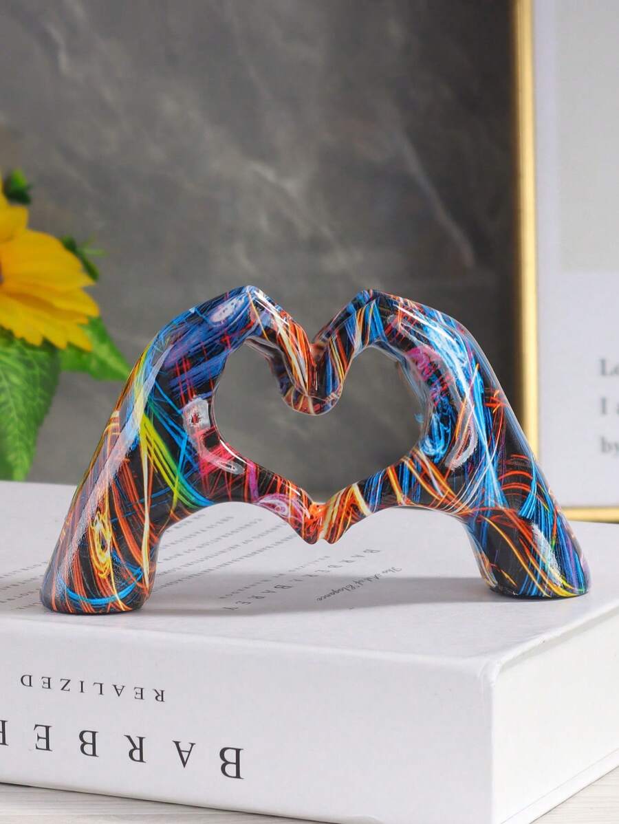 1pc Colorful Resin Hand Heart Shape Decor Ornament, For Home & Bedroom ...