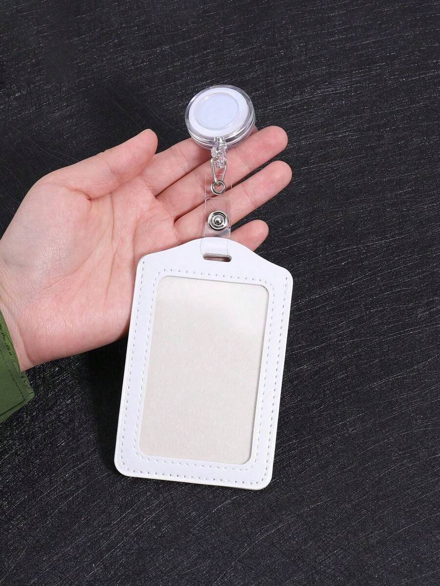 1pc White Vertical Bus Pass/Card Holder With Expandable Button ...