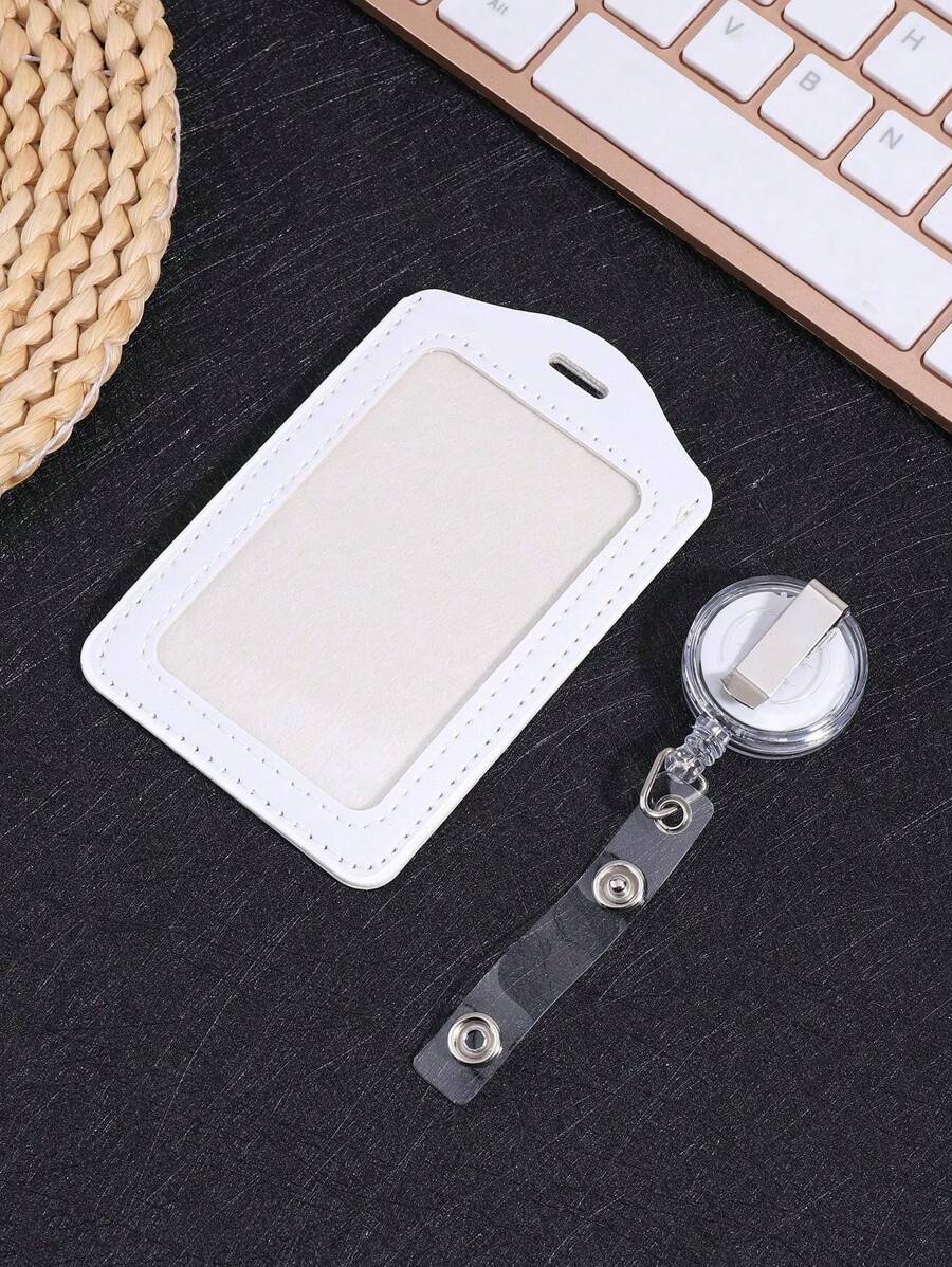 1pc White Vertical Bus Pass/Card Holder With Expandable Button ...