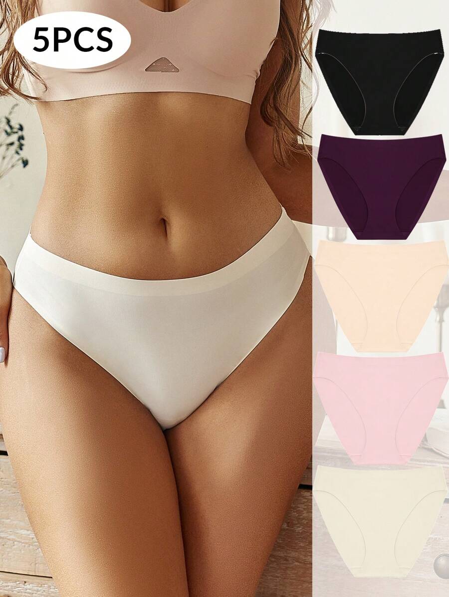 FINETOO 5pcs/Set Seamless High-Cut Full Coverage Briefs For Women, Basic And Simple Design ...