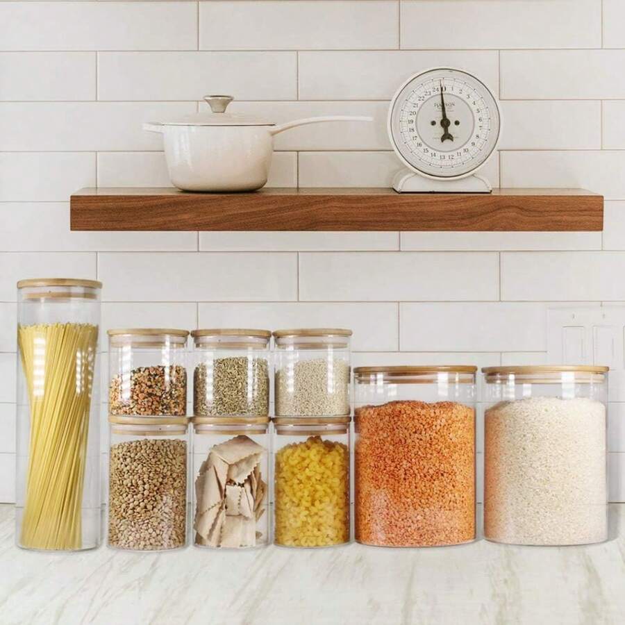 Glass Jars With Bamboo Lids, Glass Food Jars And Canisters Sets, 6 Pack ...