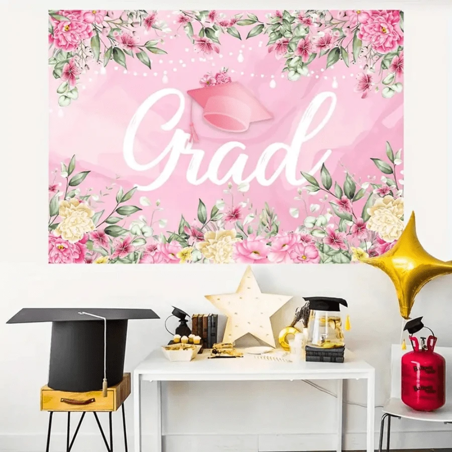 1pc 210 X 150Cm Pink Graduation Background, Congratulations Graduation ...