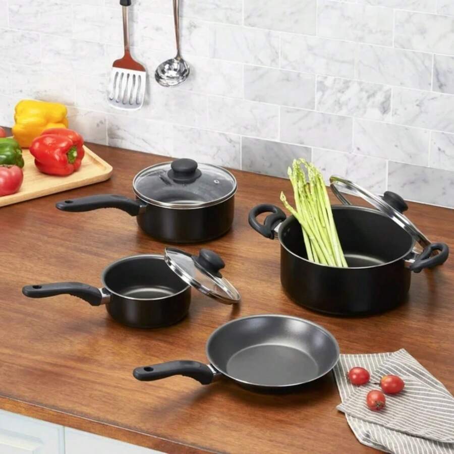 7 Piece Nonstick Cookware Set, Black | SHEIN EUR
