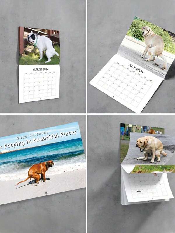 1pc 2024 Dog Poop New Year Calendar - Dogs Pooping At Beautiful Places ...