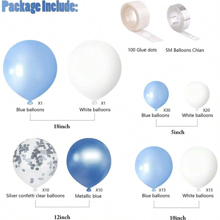 102pcs Blue & White Latex Balloons, Blue & White Balloon Garland Arch ...