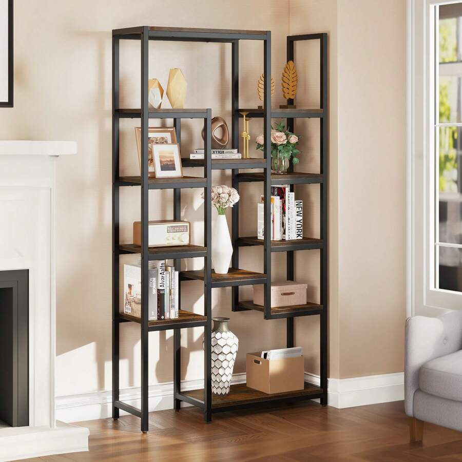 YITAHOME 6 Tier Industrial Bookshelf 71" Tall Bookcase With 12 Open ...