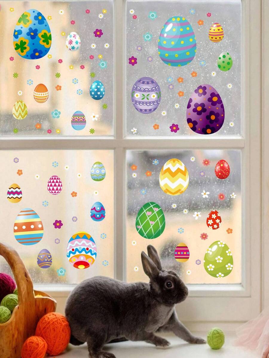 Flower Easter Eggs Window Clings, Removable Eggs Window Static Sticker ...