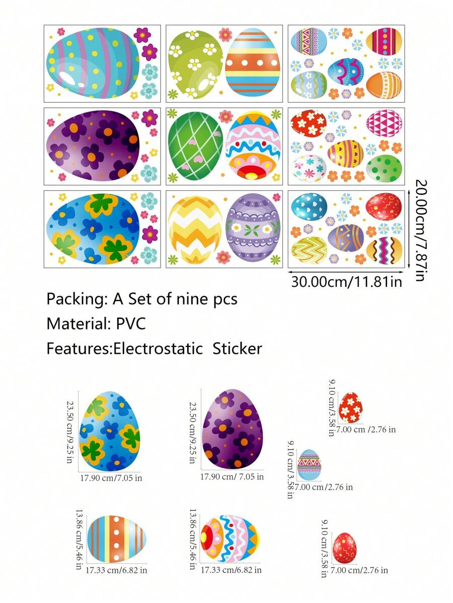 Flower Easter Eggs Window Clings, Removable Eggs Window Static Sticker ...