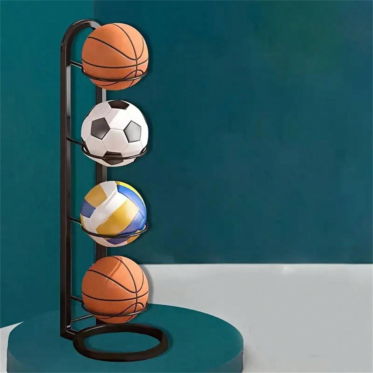 Black Four Layer Ball Storage Rack, Basketball Display Rack, Portable ...