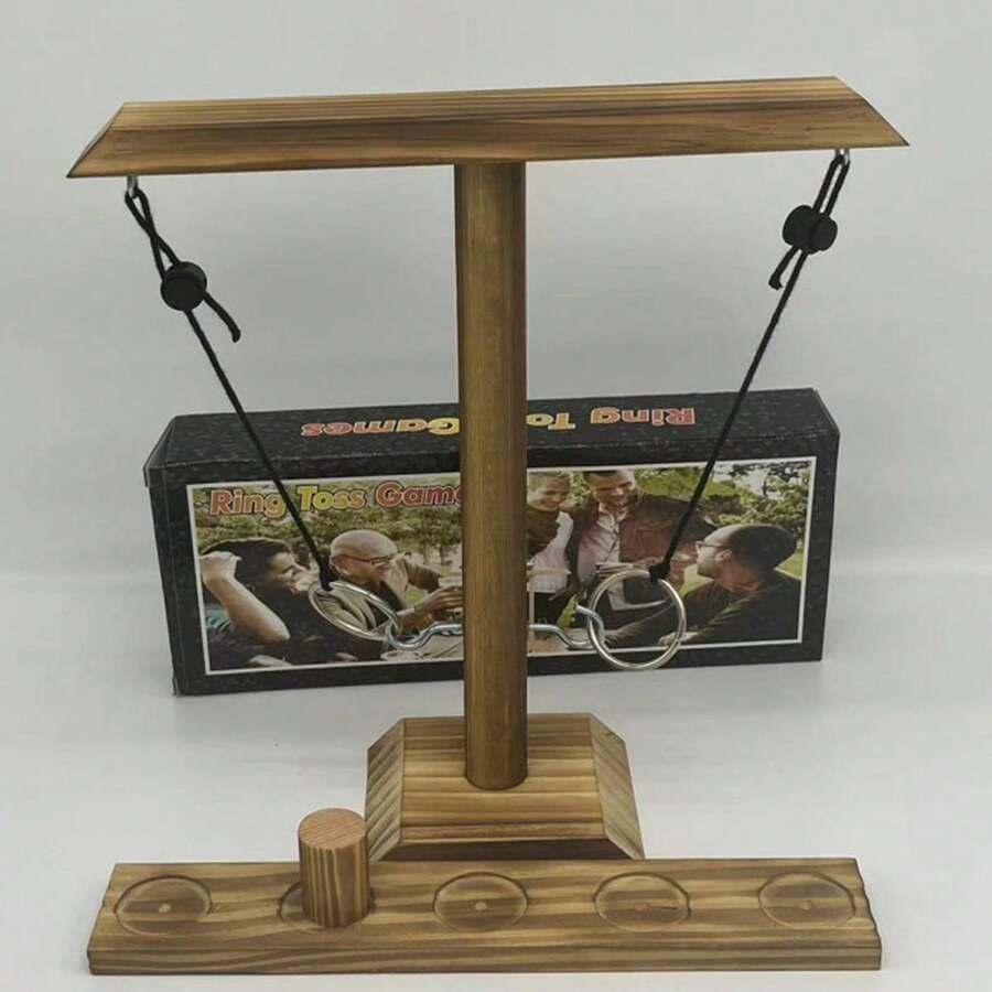 Toss & Catch Game Set, Wooden Ring Toss Game With Hook & Ring, Desktop ...
