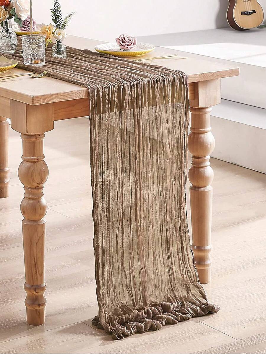 5pcs Brown Pleated Table Runner, Folding Tablecloth, Festive Birthday ...