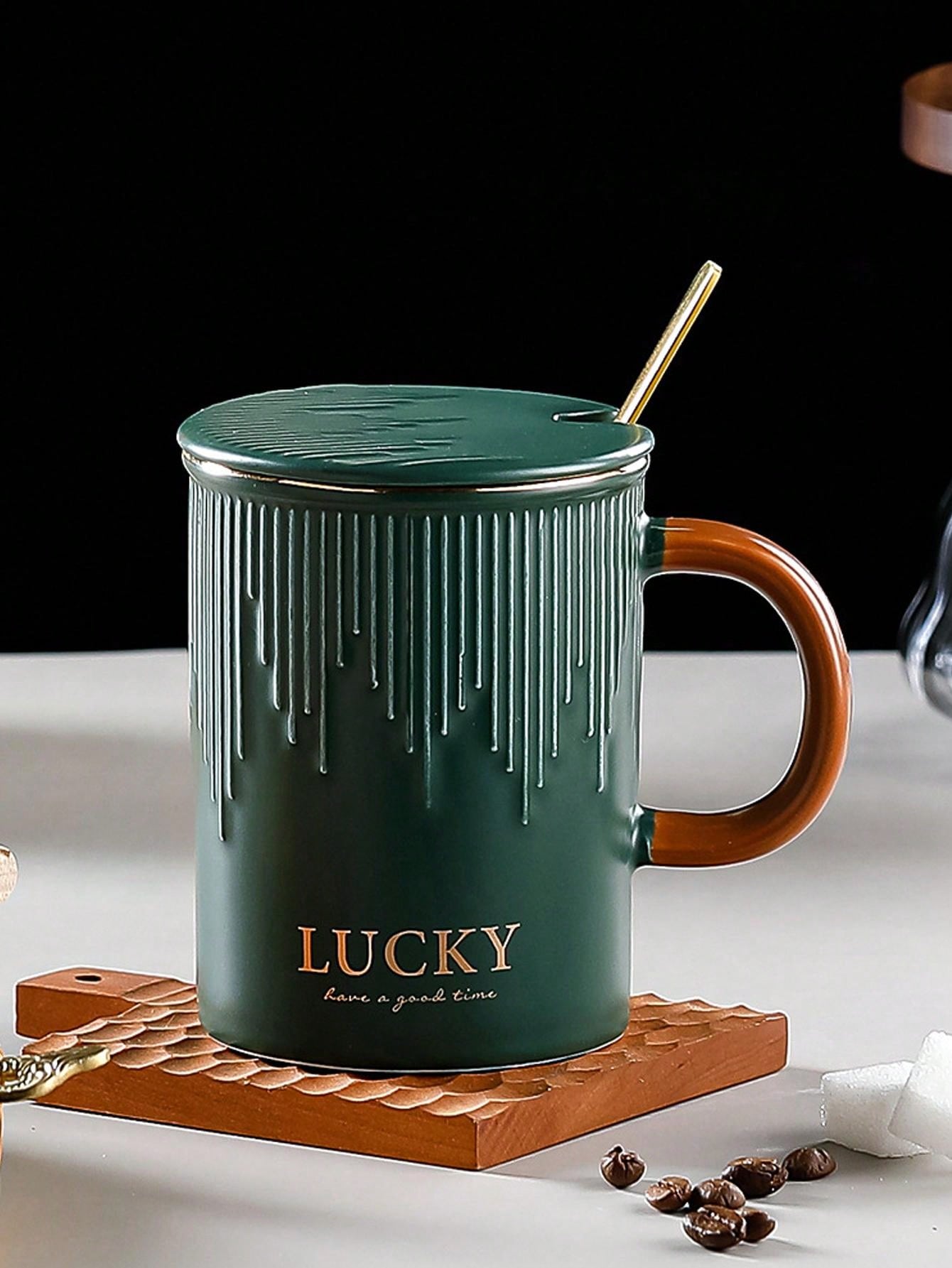 Tazza In Ceramica Da 1 Pezzo Con Coperchio E Cucchiaio, Tazza Da Caffè ...