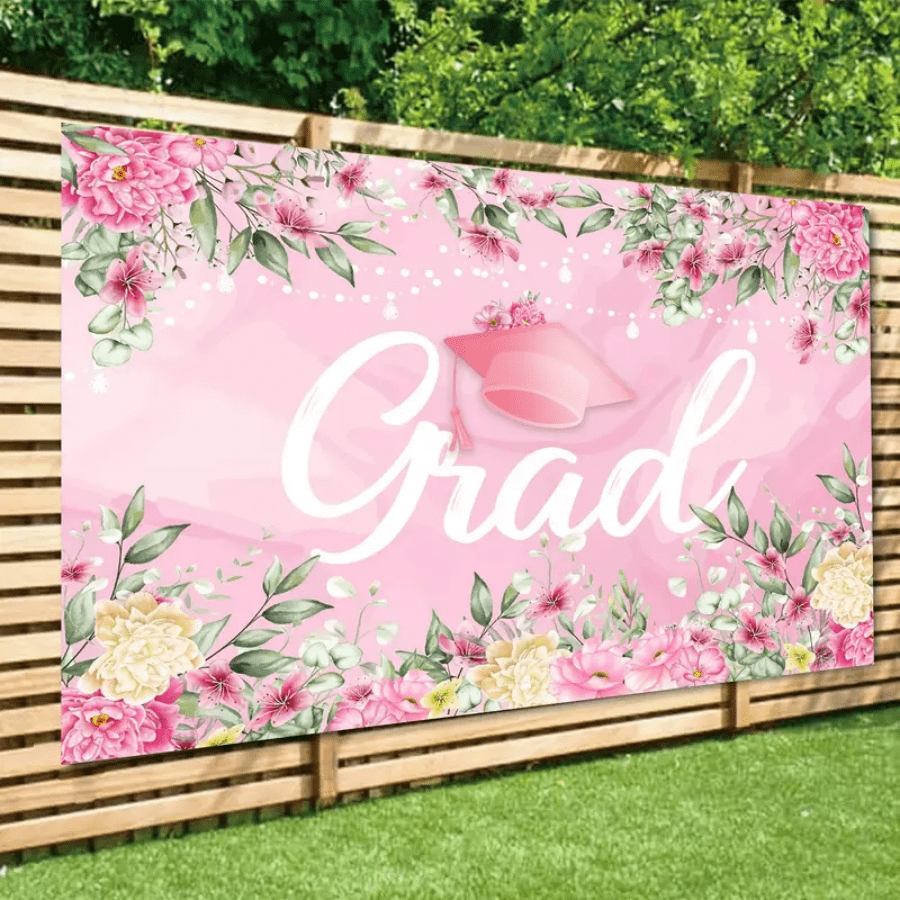 1pc 210 X 150Cm Pink Graduation Background, Congratulations Graduation ...