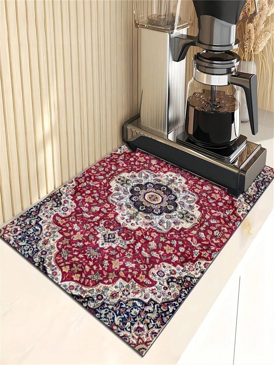 Vintage Red Coffee Pot Shaped Drying Mat Kitchen Countertop Protector ...