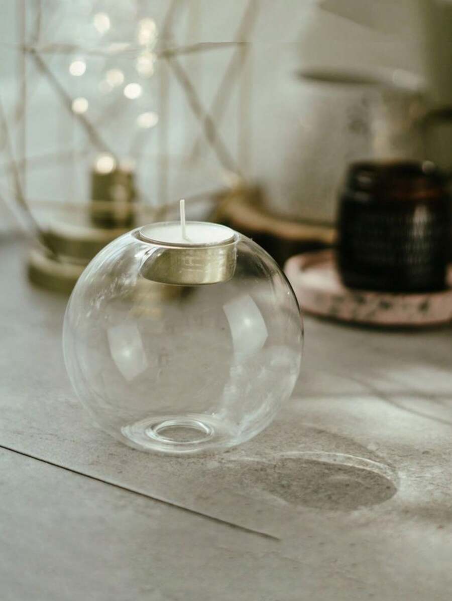 1pc Creative Clear Glass Ball Candle Holder With Fun Lighting Design ...