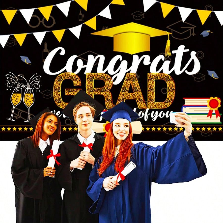 2024 Black Graduation Background Cloth, Grad Graduation Party Scene ...