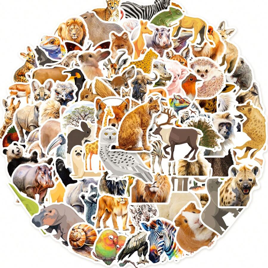 100pcs Realistic Animal Stickers, Vinyl Waterproof Cute African Wild ...