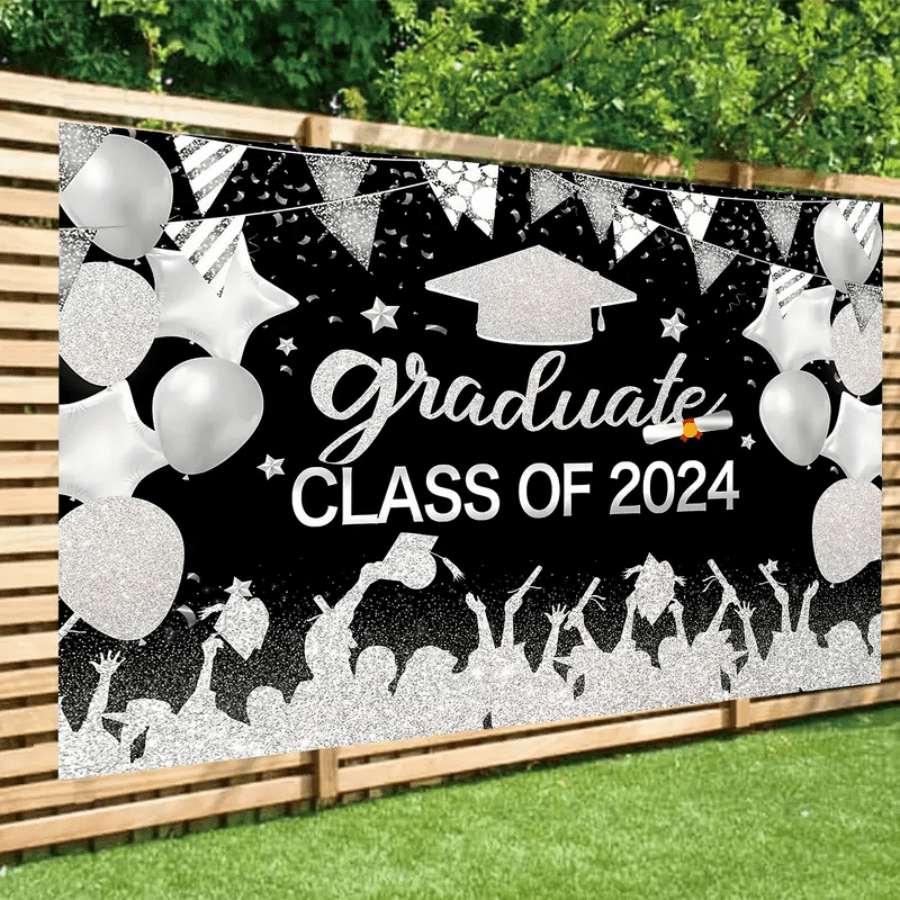 1pc 210x150cm Graduation Background 2024 Black And Silver ...