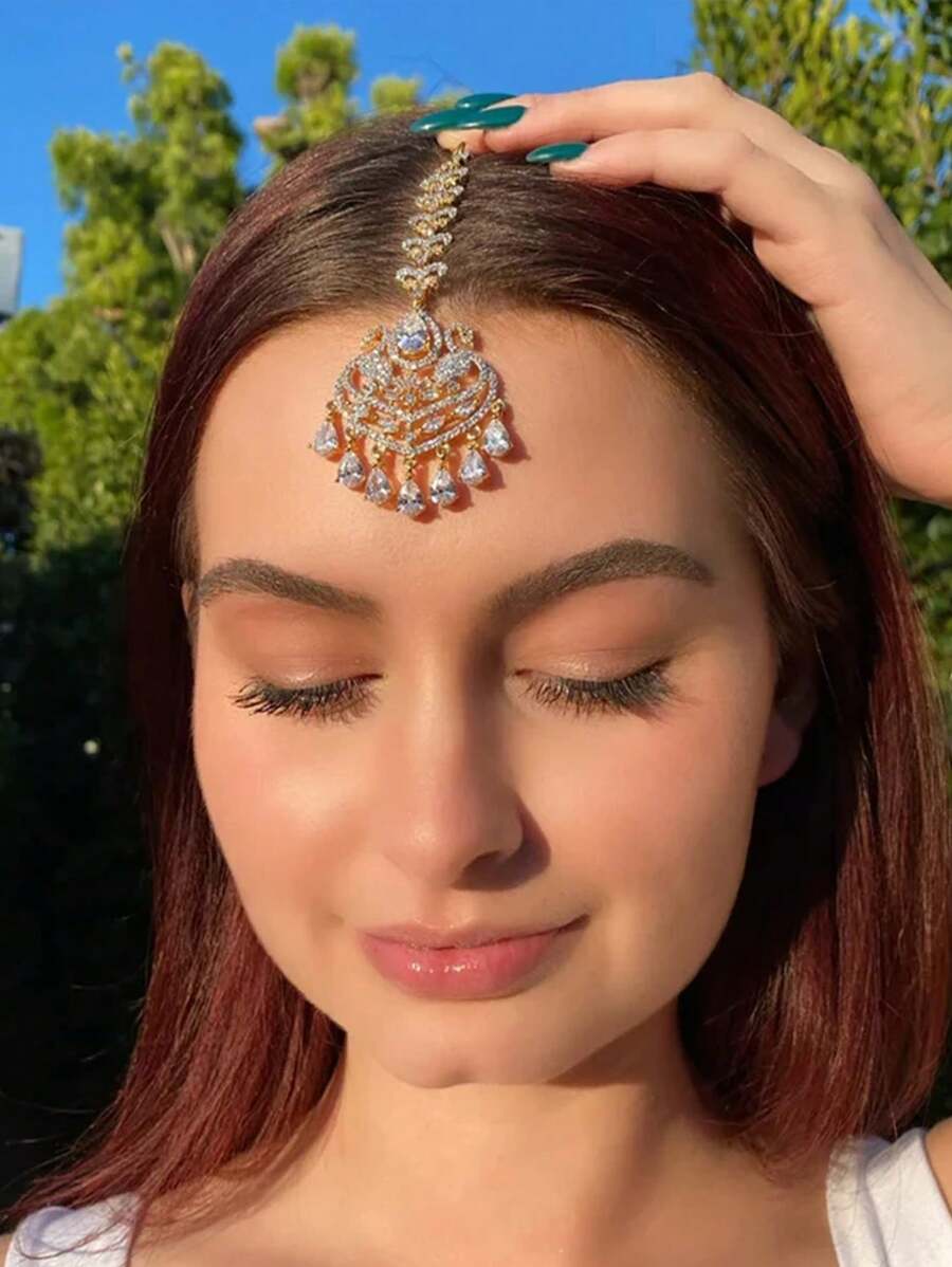 1pc Gold Simple Chandelier Water Drop-Shaped Hair Chain/Hair Clip ...