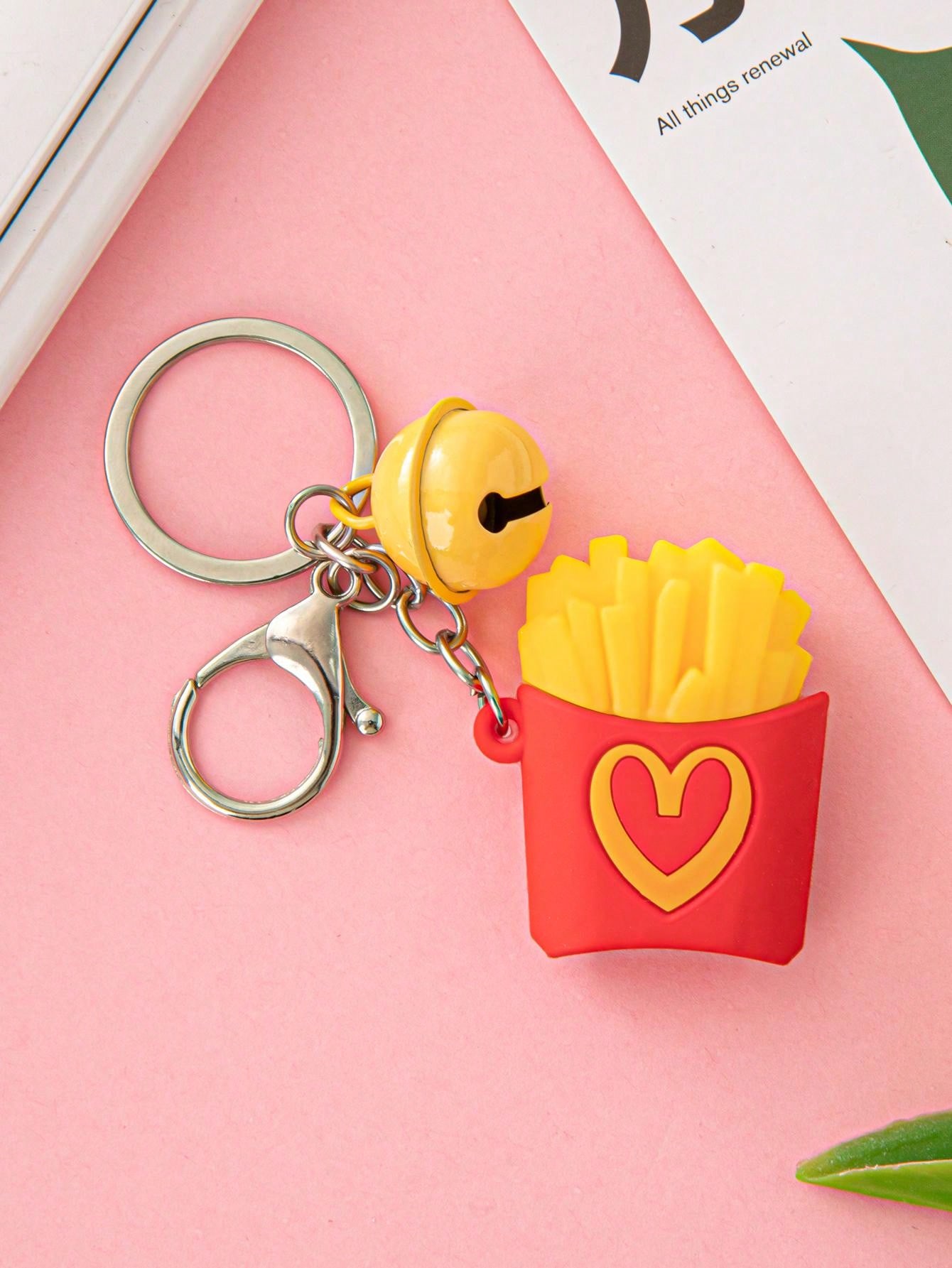 1pc Cartoon Keychain, With Burger, Fries, And Popcorn Randomly Designed ...