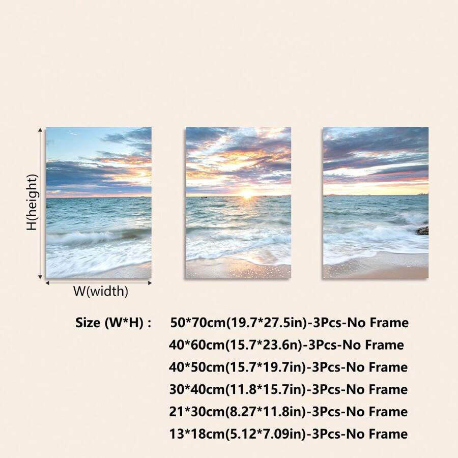 3pcs Modern Seascape Art Painting Set With Beach Sunset & Sunrise ...